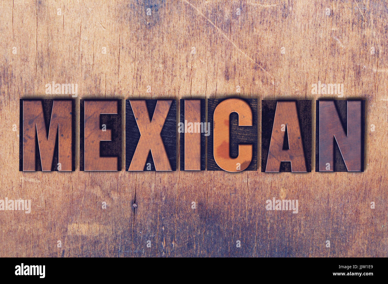 The word Mexican concept and theme written in vintage wooden ...