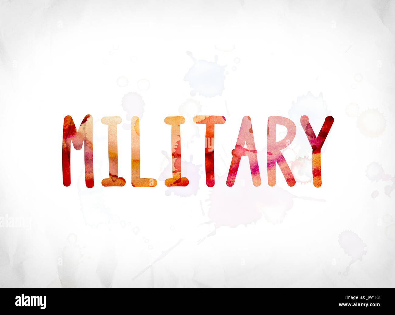 The word Military concept and theme painted in colorful watercolors on ...