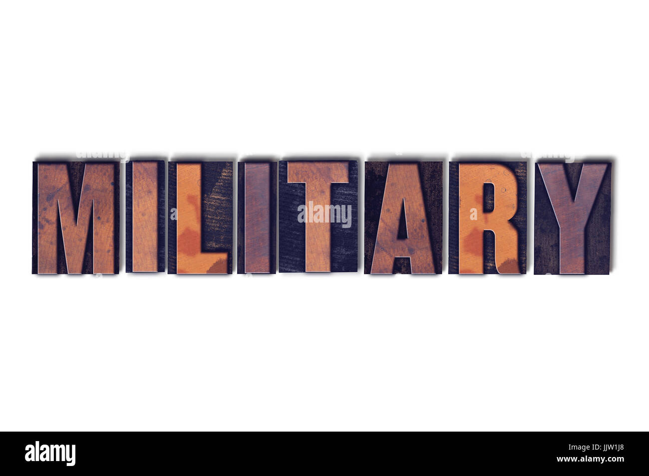 The word Military concept and theme written in vintage wooden ...