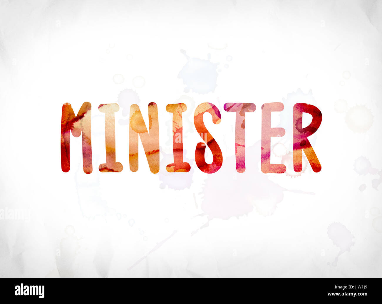 The word Minister concept and theme painted in colorful watercolors on ...