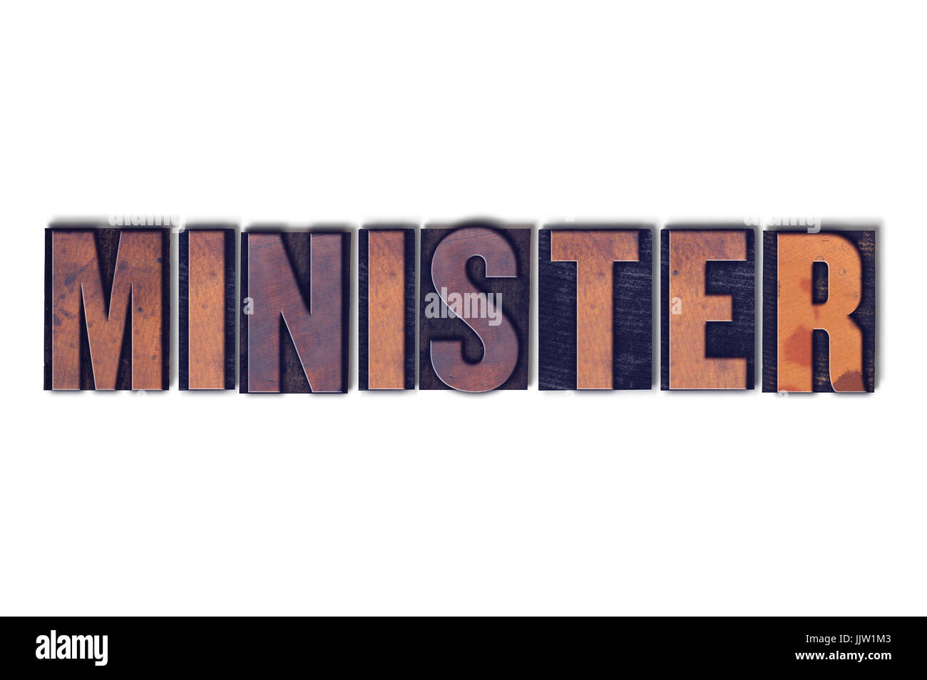 The word Minister concept and theme written in vintage wooden ...