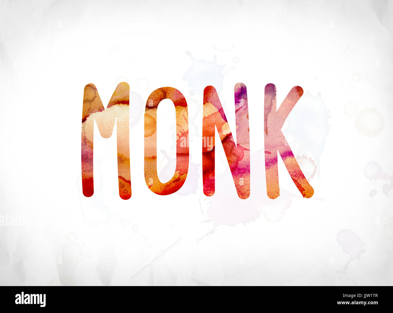 The word Monk concept and theme painted in colorful watercolors on a ...