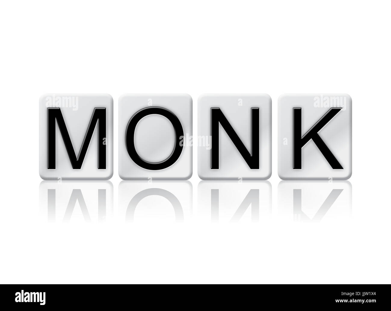 The word Monk concept and theme written in white tiles and isolated on ...