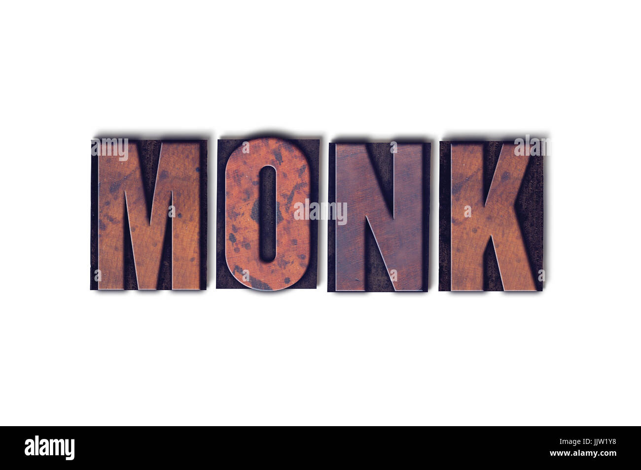 The word Monk concept and theme written in vintage wooden letterpress ...