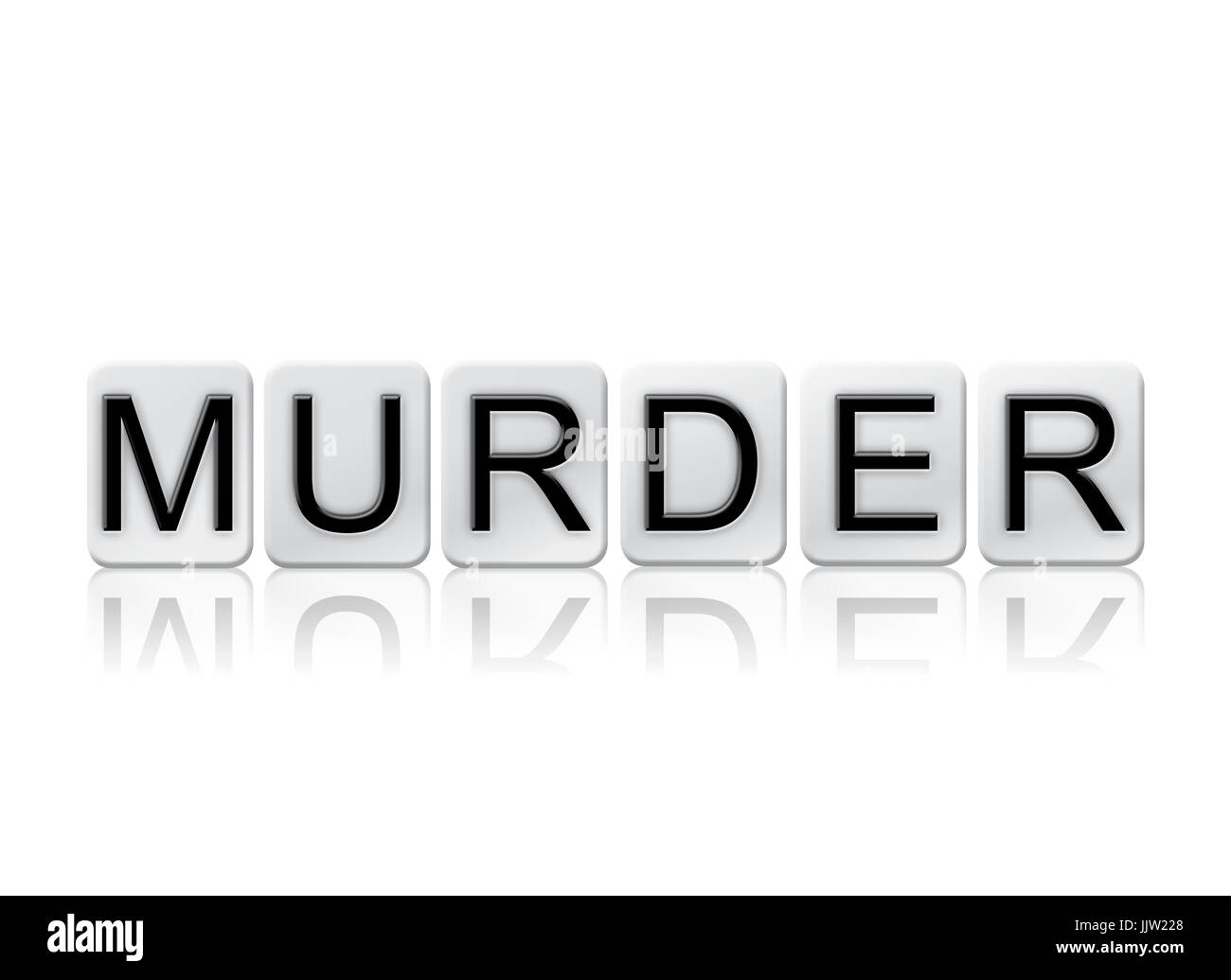 The word Murder concept and theme written in white tiles and isolated ...