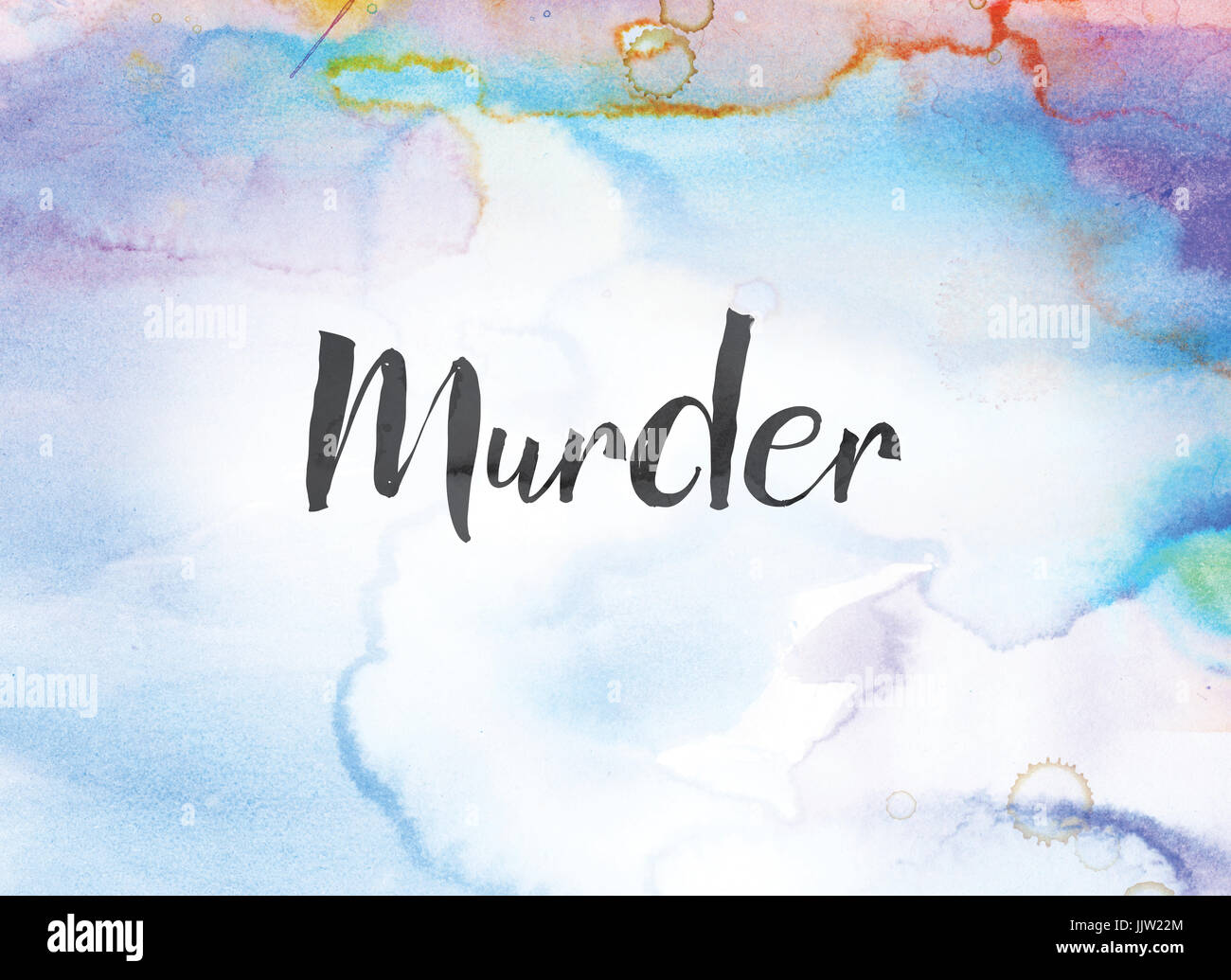 The word Murder concept and theme written in black ink on a colorful ...
