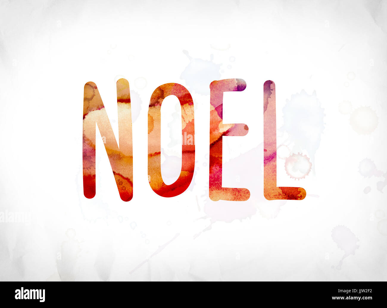 The word Noel concept and theme painted in colorful watercolors on a ...