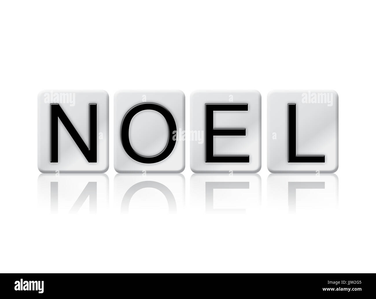 The word Noel concept and theme written in white tiles and isolated on ...