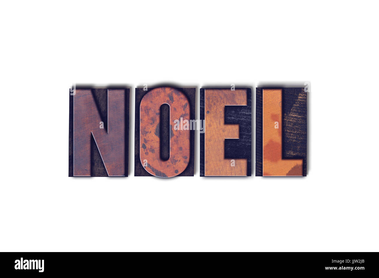 The word Noel concept and theme written in vintage wooden letterpress ...