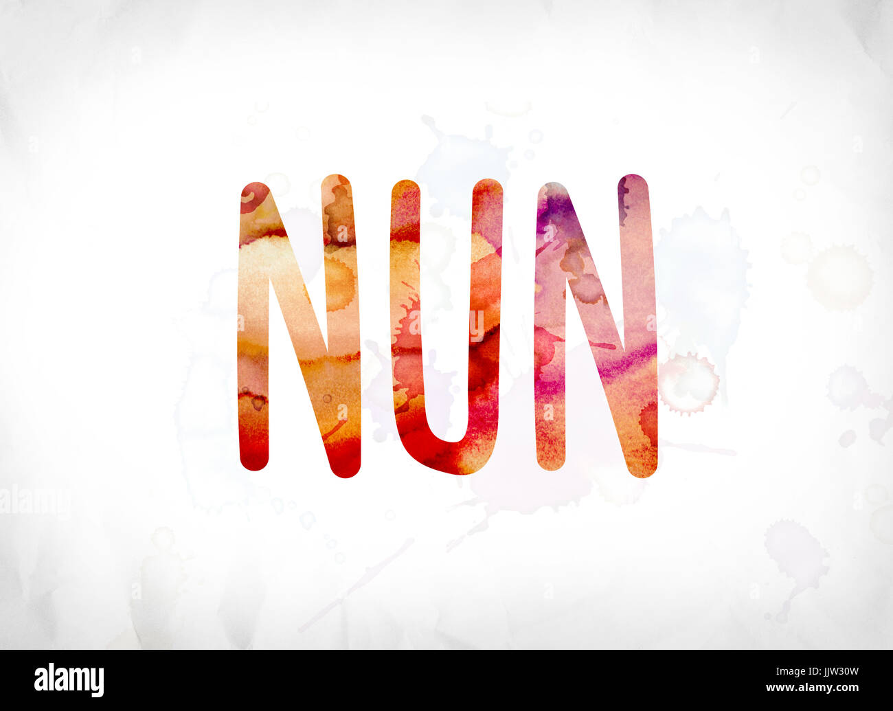 The word Nun concept and theme painted in colorful watercolors on a ...