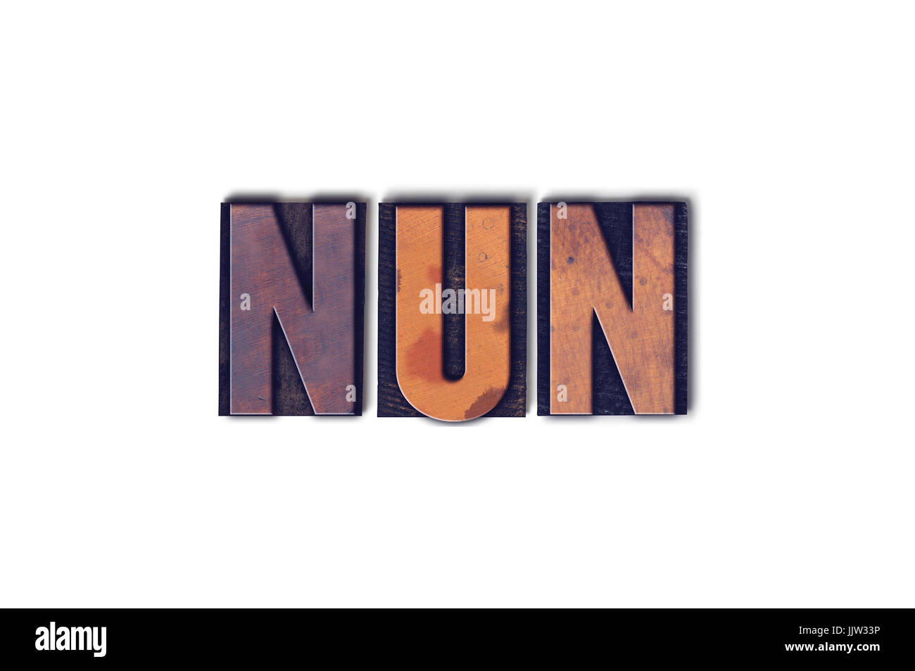 The word Nun concept and theme written in vintage wooden letterpress ...