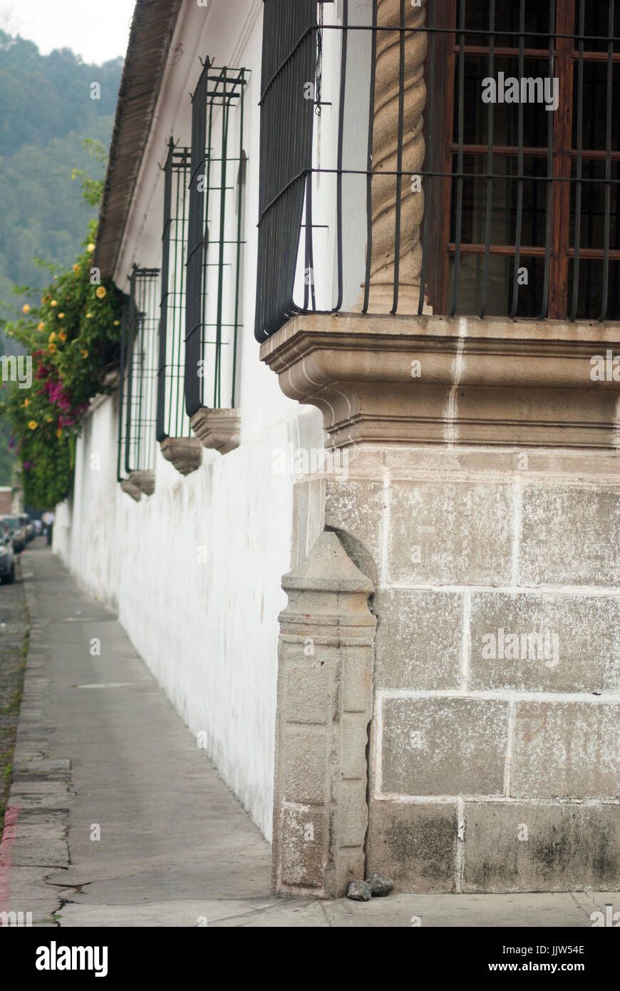 Corner perspective colonial house with barred windows in Antigua ...