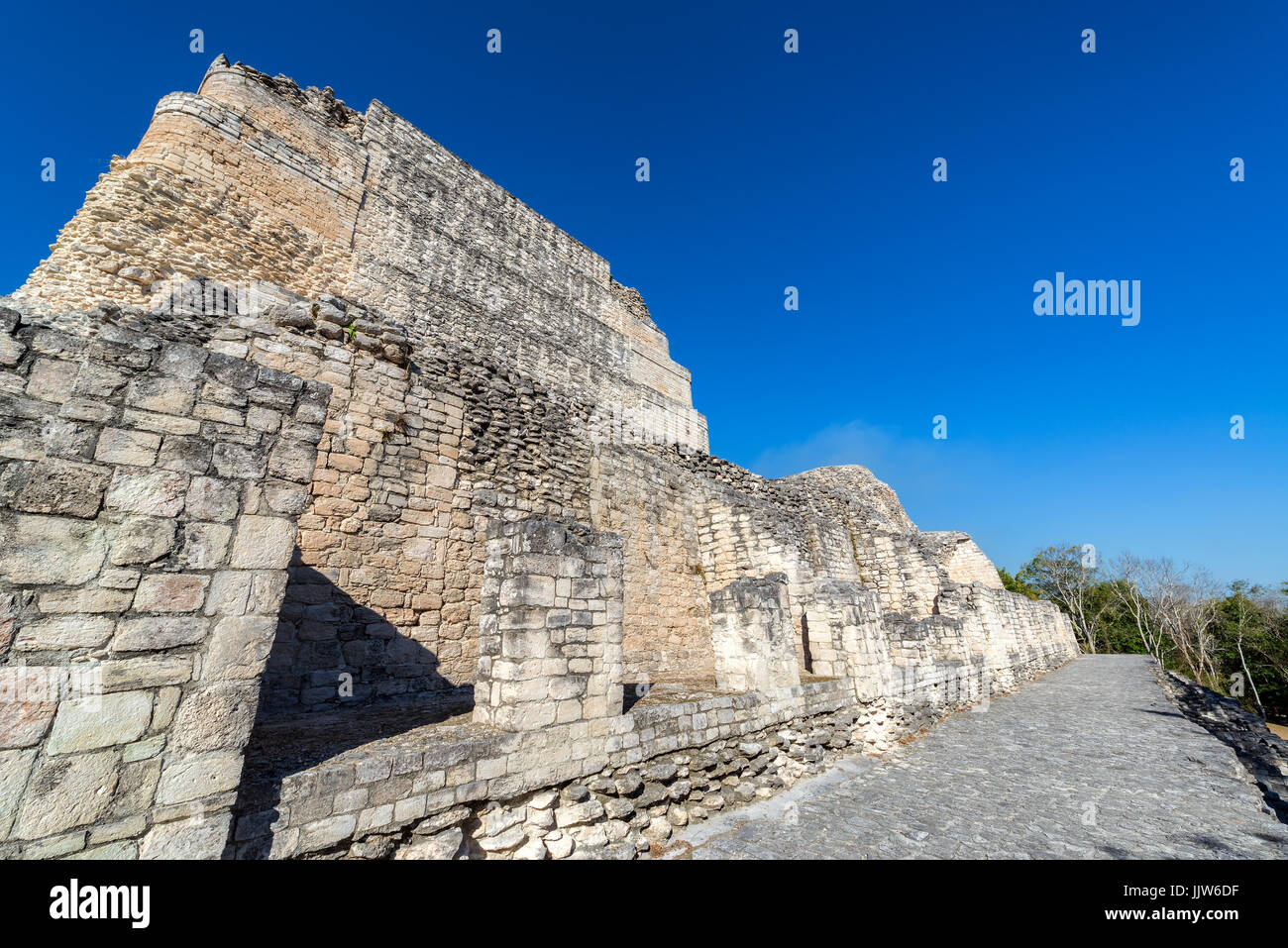 Mayan architecture and beautiful blue sky in Becan, Mexico Stock Photo ...