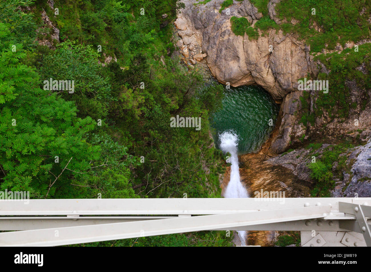 looking down from the Marienbrucke into the waterfall pool, Munich ...