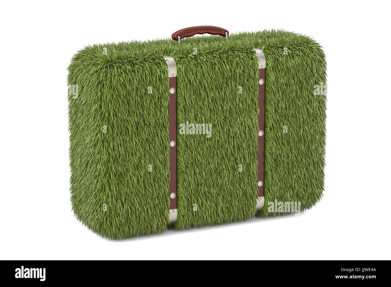 green suitcase from grass, eco concept. 3D rendering isolated on white ...