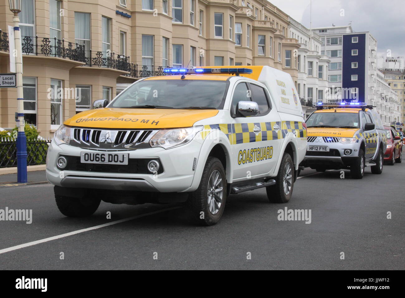 TWO COASTGUARD VEHICLES WITH BLUE LIGHTS FLASHING Stock Photo - Alamy