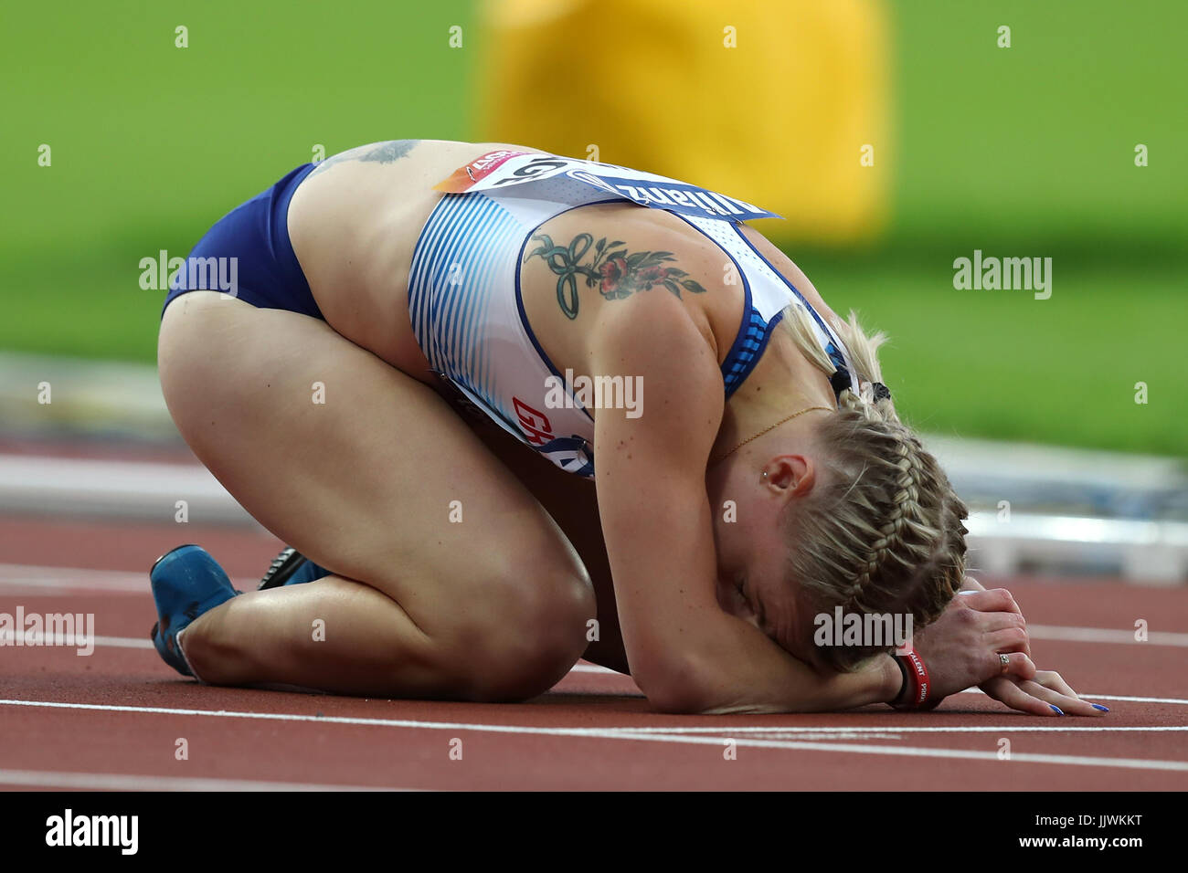 Great Britain's Georgina Hermitage reacts after winning and setting a new world record in the ...