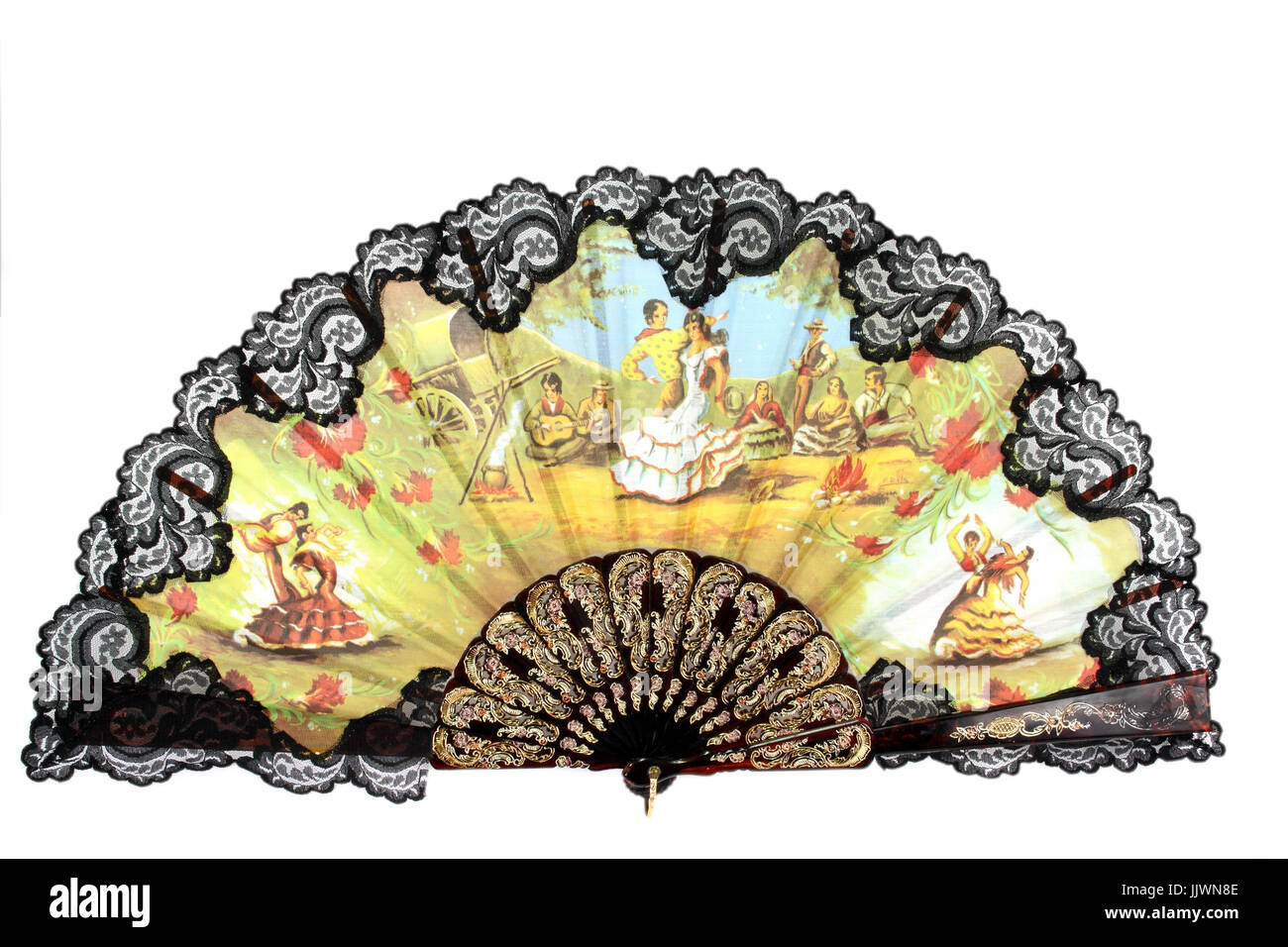 Spanish fan with a traditional design, isolated on a white background ...