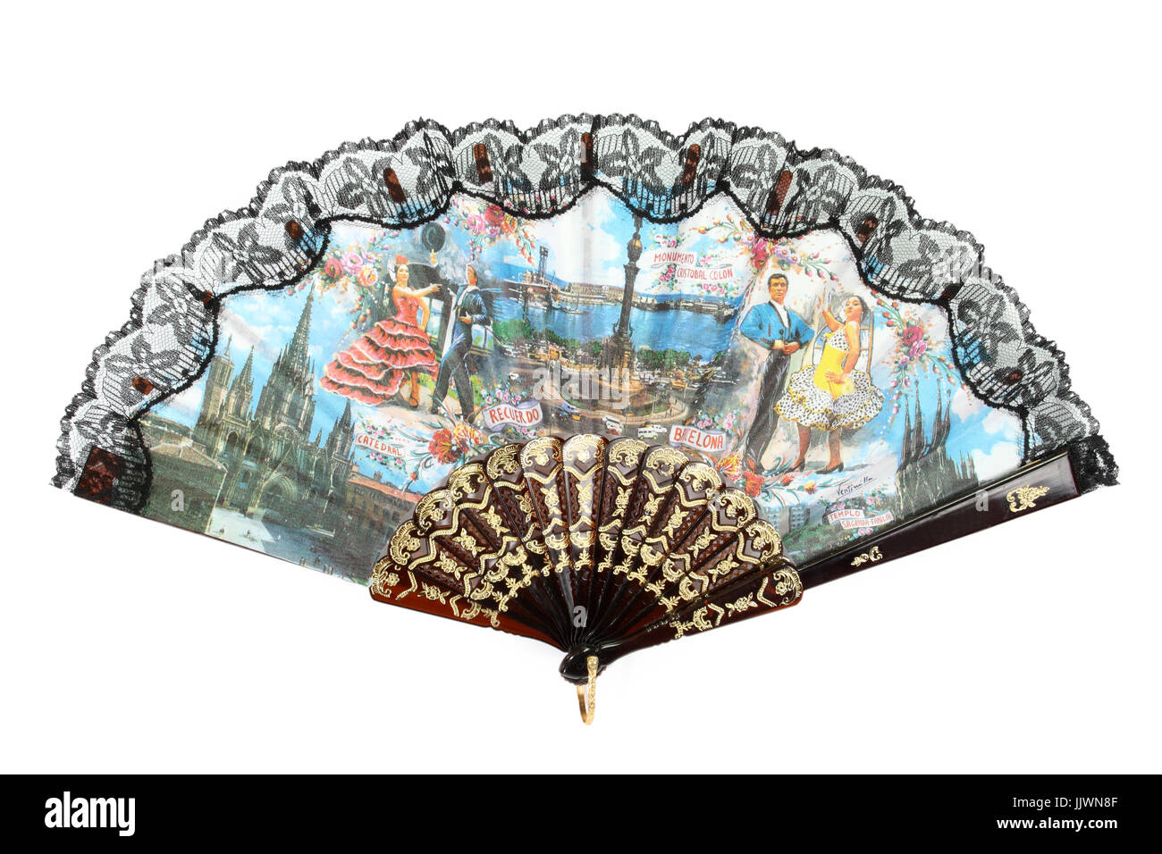Spanish fan with a traditional design, isolated on a white background ...