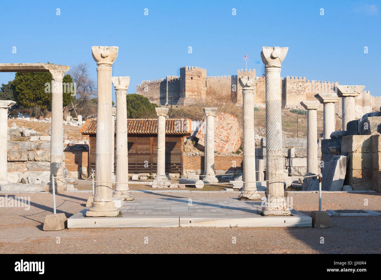 Small Roman square with stone columns row in ephesus Archaeological ...