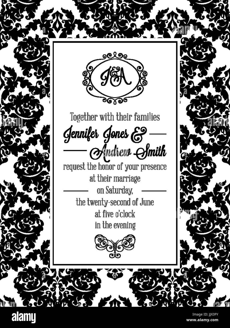 Vintage delicate formal invitation card with black and white lacy ...
