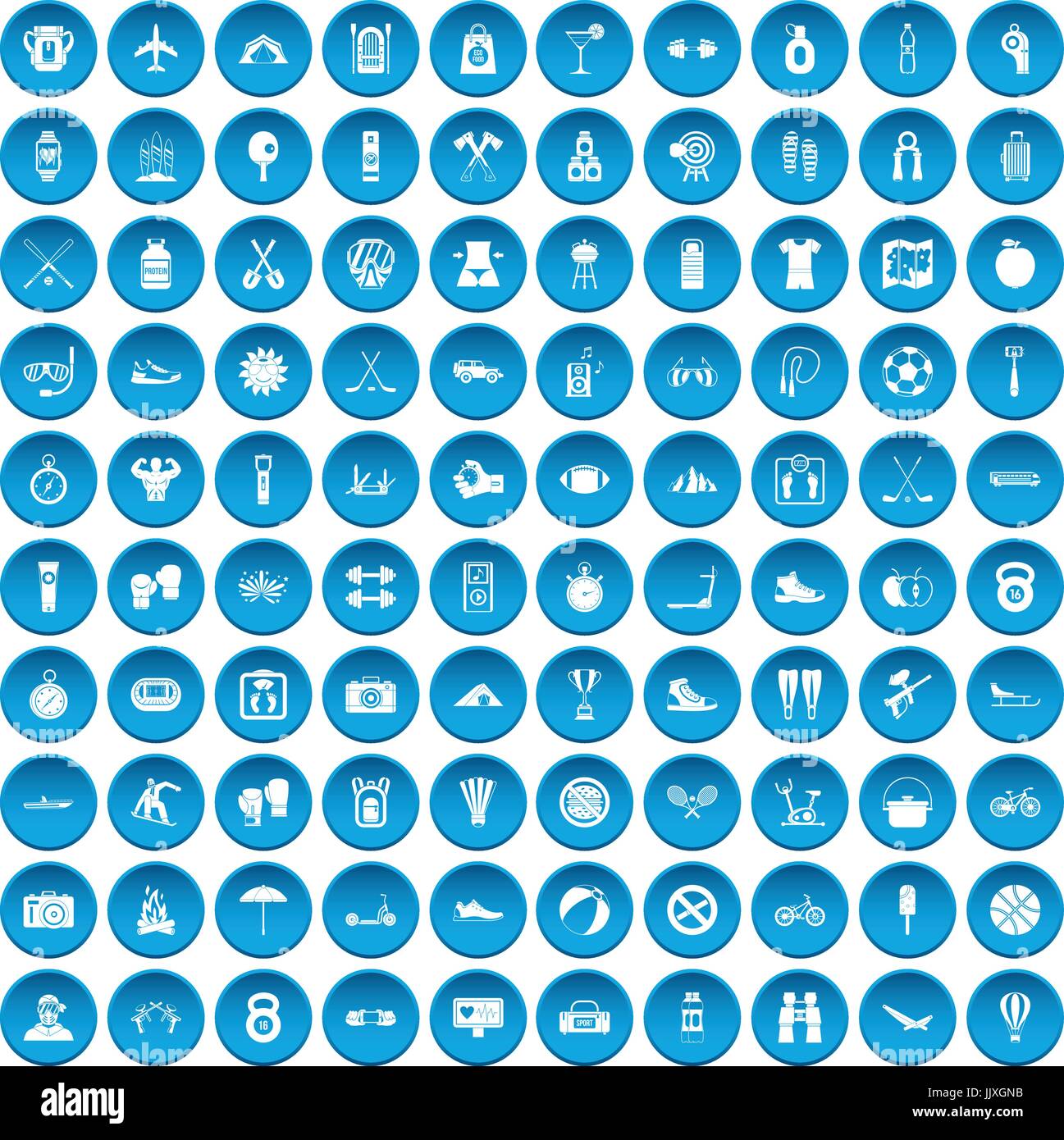 100 active life icons set blue Stock Vector Image & Art - Alamy