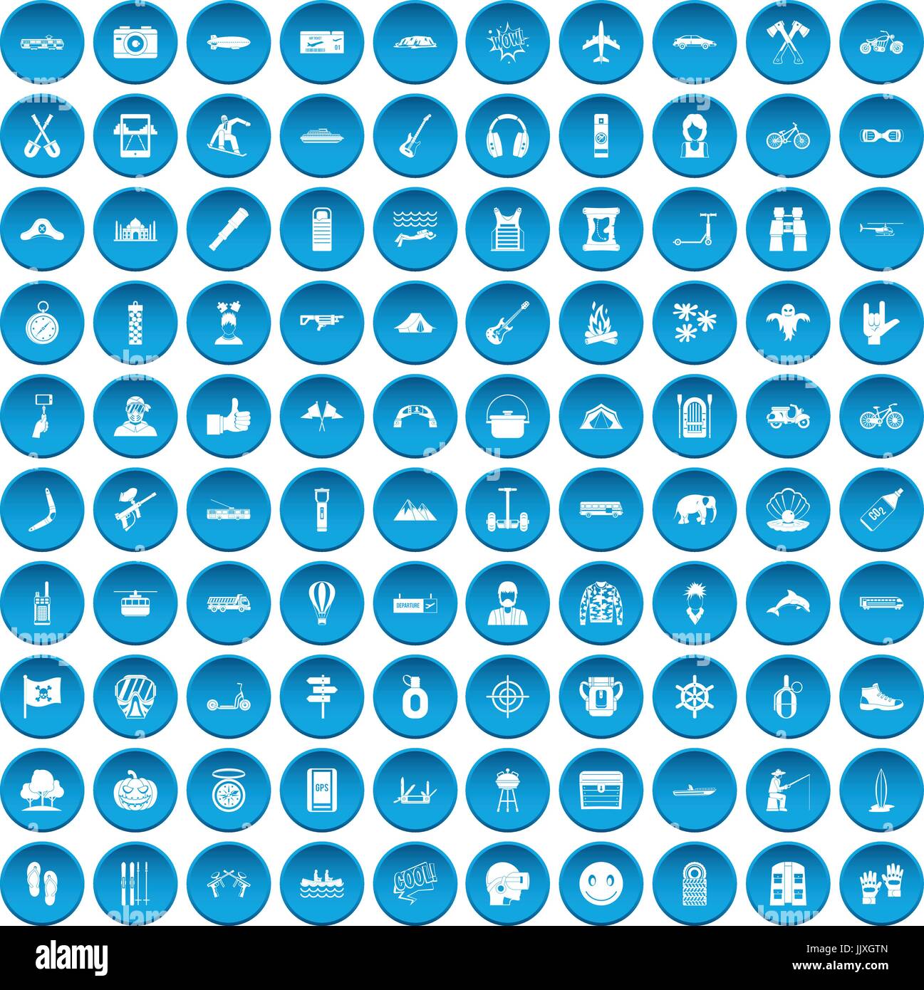 100 adventure icons set blue Stock Vector Image & Art - Alamy