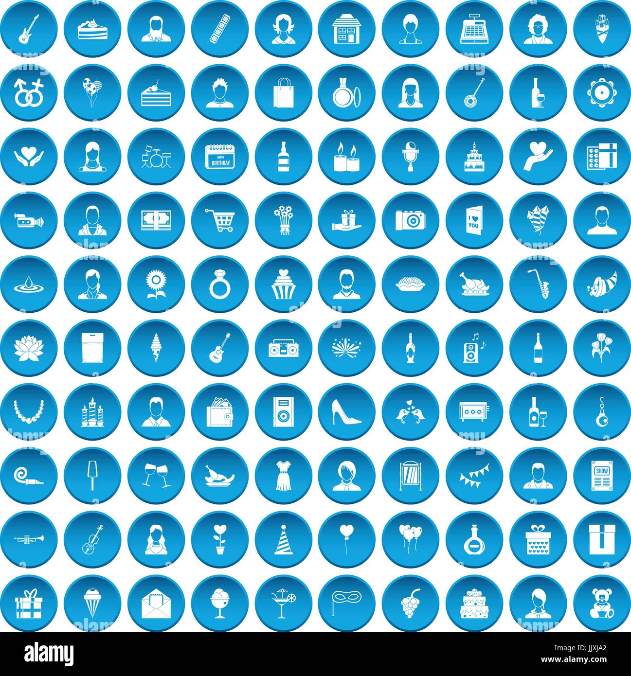 100 birthday icons set blue Stock Vector Image & Art - Alamy