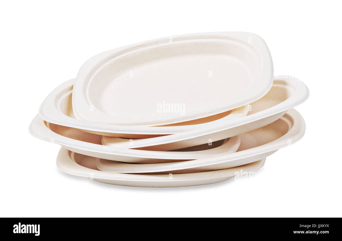 Heap of Natural plant fiber food plate isolated on white background ...