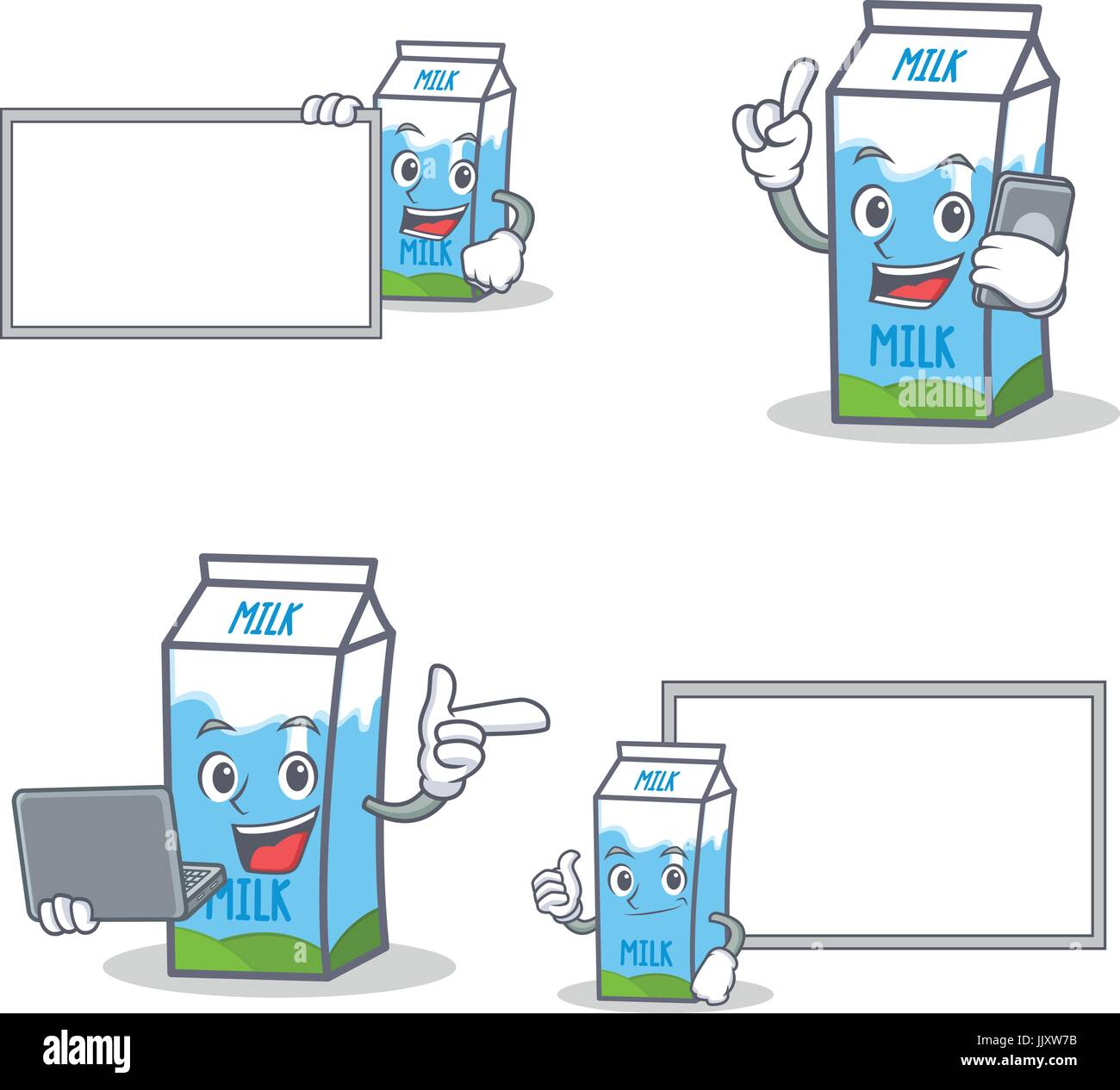 Set of milk box character with board phone laptop Stock Vector Image ...