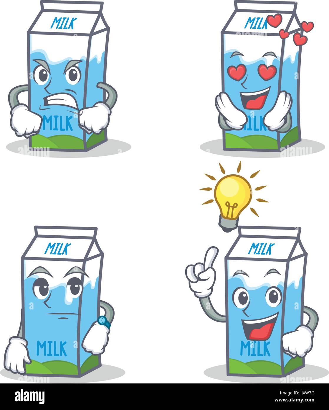 Set of milk box character with angry love waiting idea Stock Vector ...