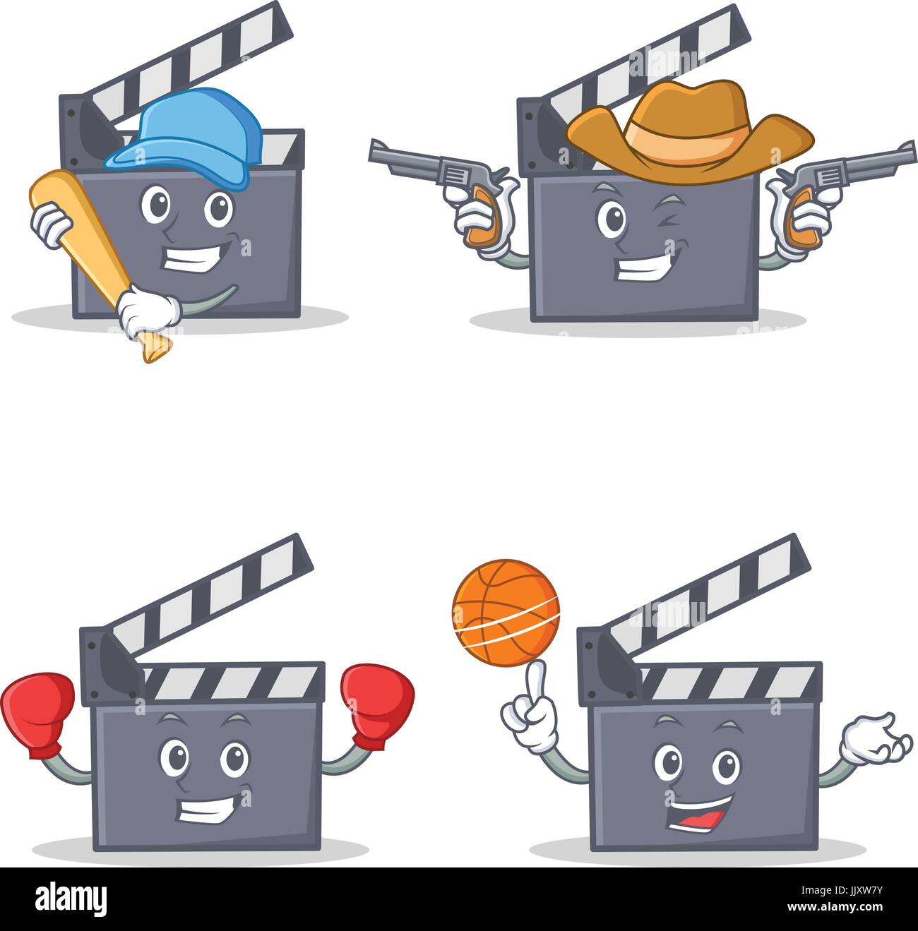 Set of movie clapper character with baseball cowboy boxing basketball ...