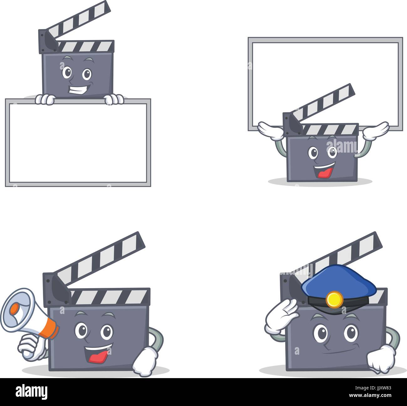 Set of movie clapper character with board police megaphone Stock Vector ...