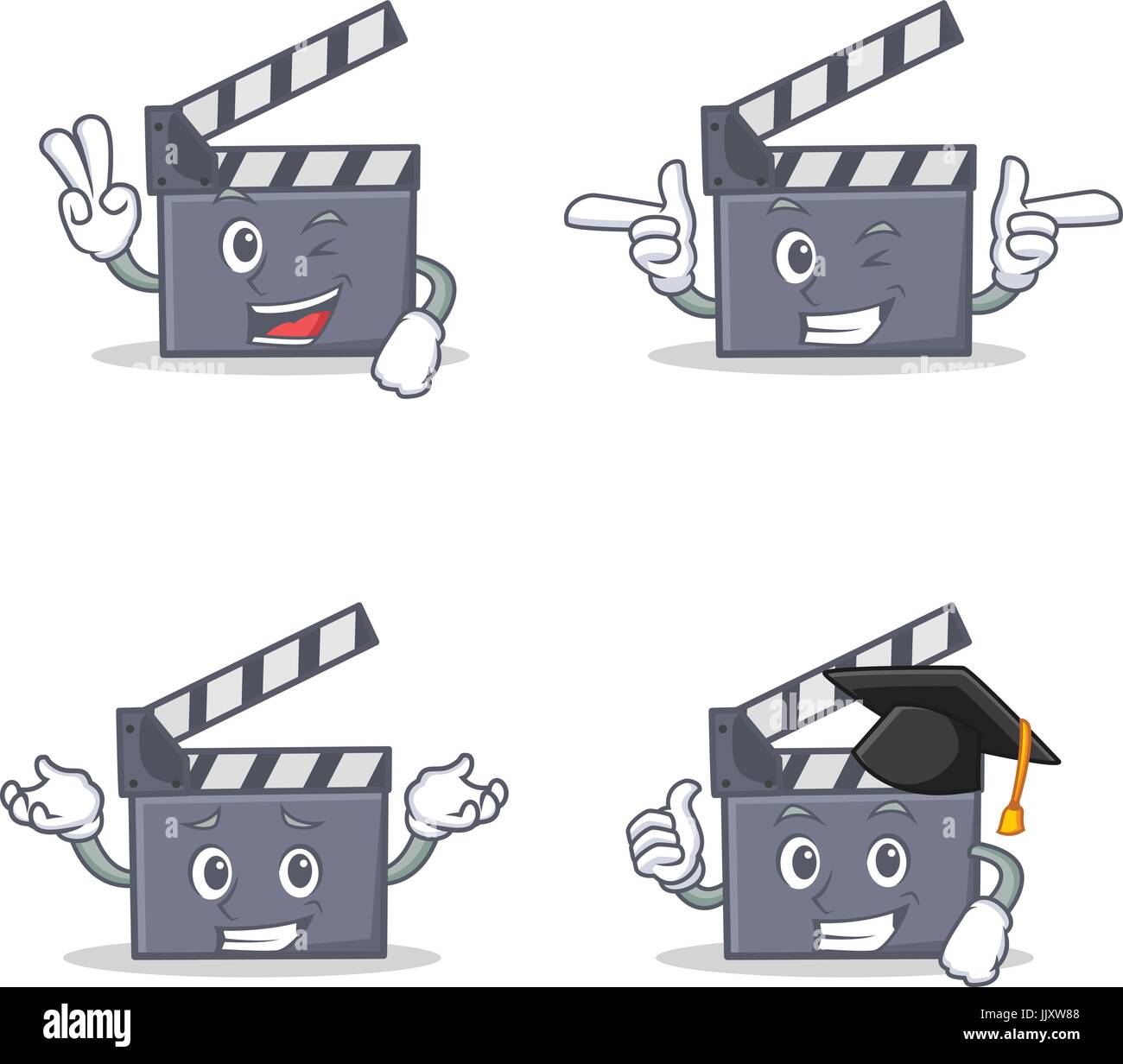 Set of movie clapper character with two finger wink graduation Stock ...