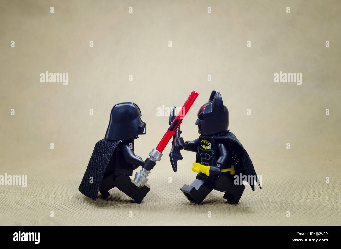 lego darth vader fighting batman Stock Photo - Alamy