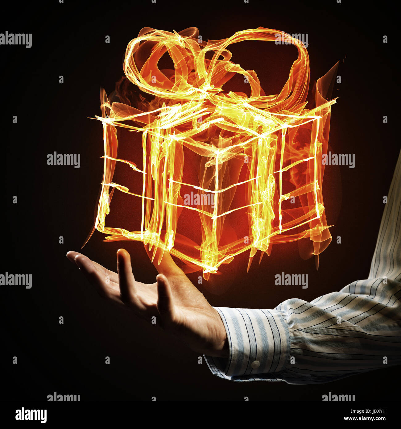 Fire gift box Stock Photo - Alamy
