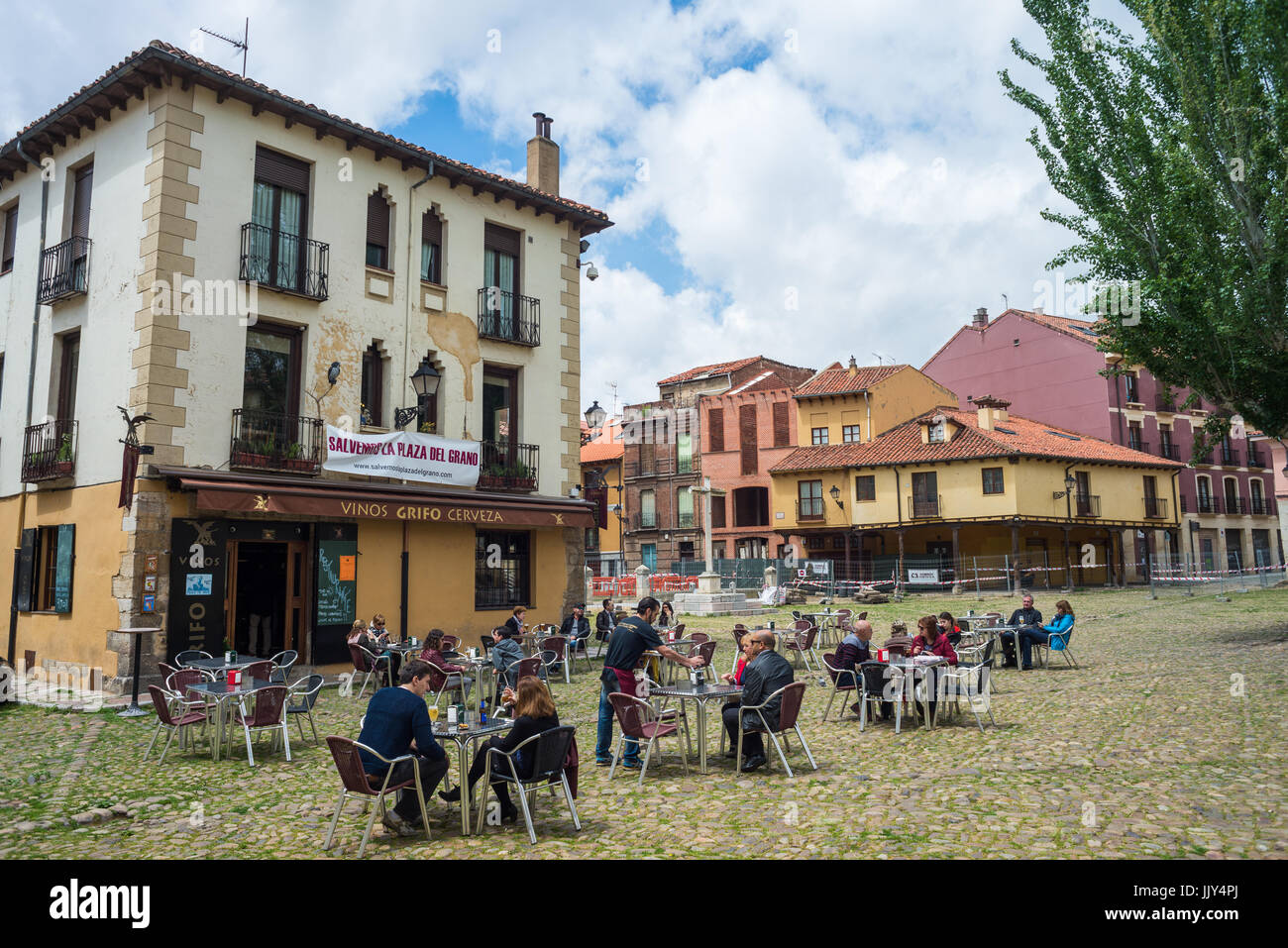 street scene in the historic center of the Leon, Spain. Camino de ...