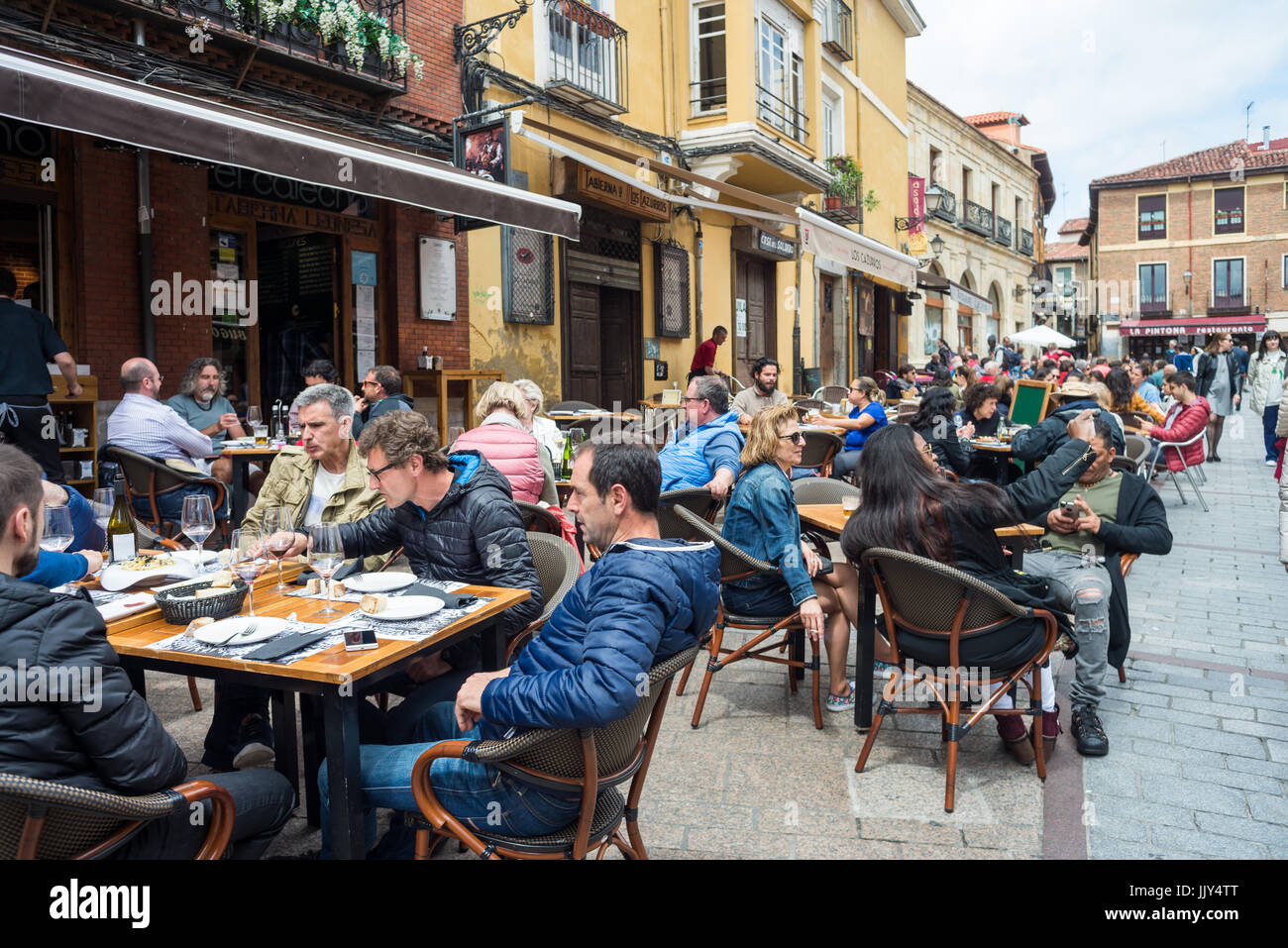 street scene in the historic center of the Leon, Spain. Camino de ...