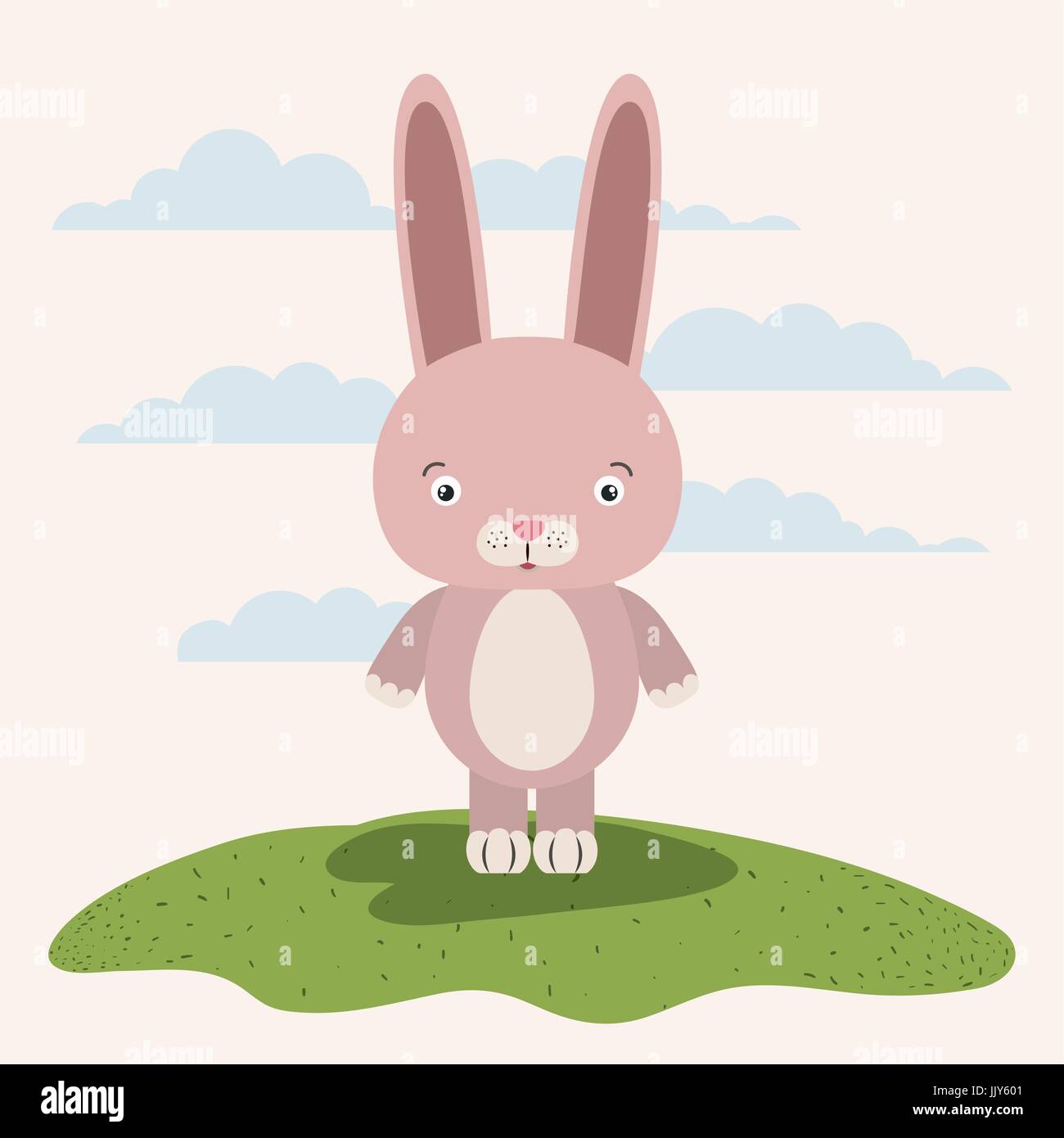 white background with color scene cute rabbit animal in grass Stock ...