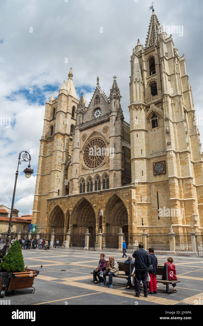 Exterior of Cathedral in the Leon, Spain. Camino de Santiago Stock ...