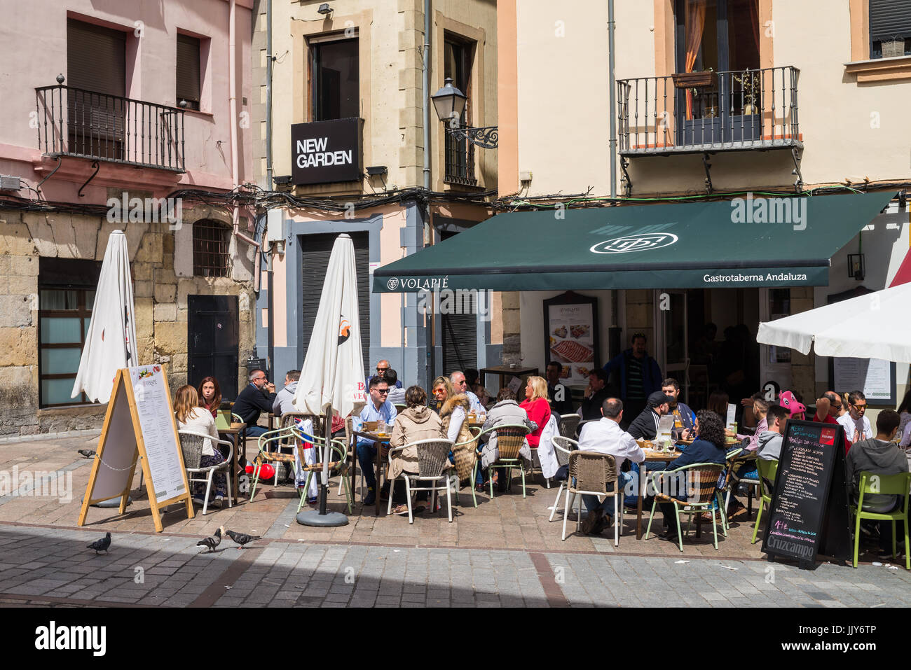 street scene in the historic center of the Leon, Spain. Camino de ...