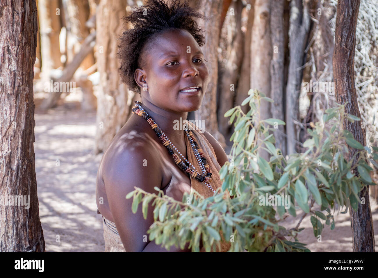 Damara woman sitting in the shade with painted cheeks at the Damara ...
