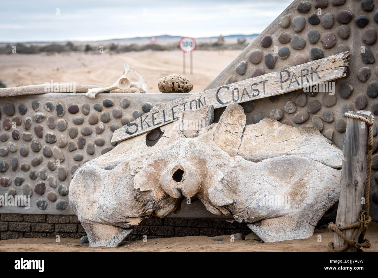 The gates of the Skeleton Coast Park entrance, located in Namibia ...