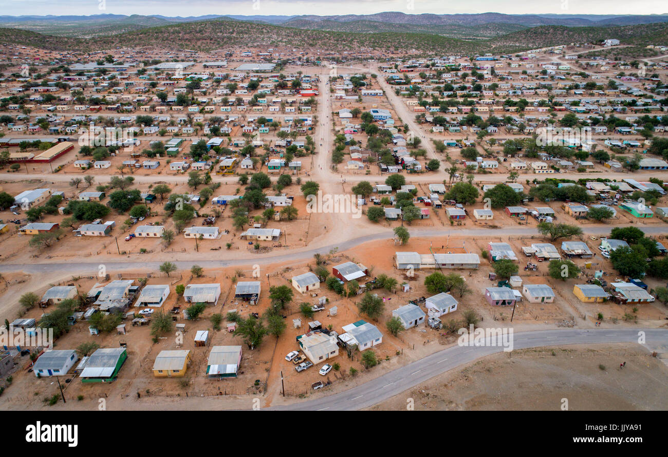 Overhead view of the town of Khorixas, located in the Kunene Region of Namibia, Africa Stock ...