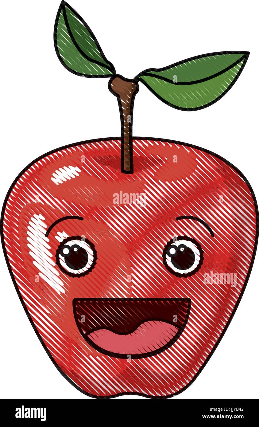 colored crayon silhouette of smiling cartoon apple fruit Stock Vector ...