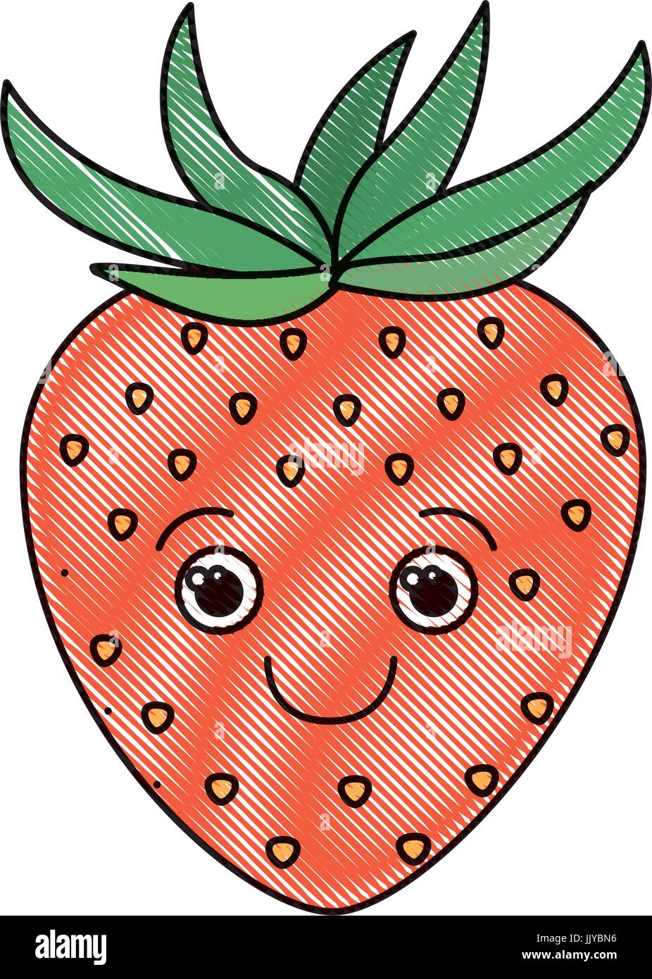 colored crayon silhouette of happy cartoon strawberry fruit Stock ...