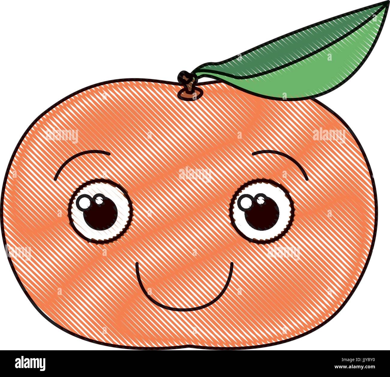 colored crayon silhouette of happy cartoon tangerine fruit Stock Vector ...