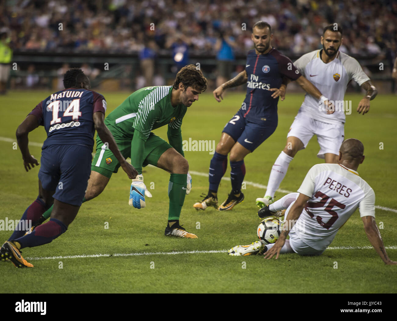 Detroit, Michigan, USA. 19th July, 2017. Alisson (1) defends his goal ...