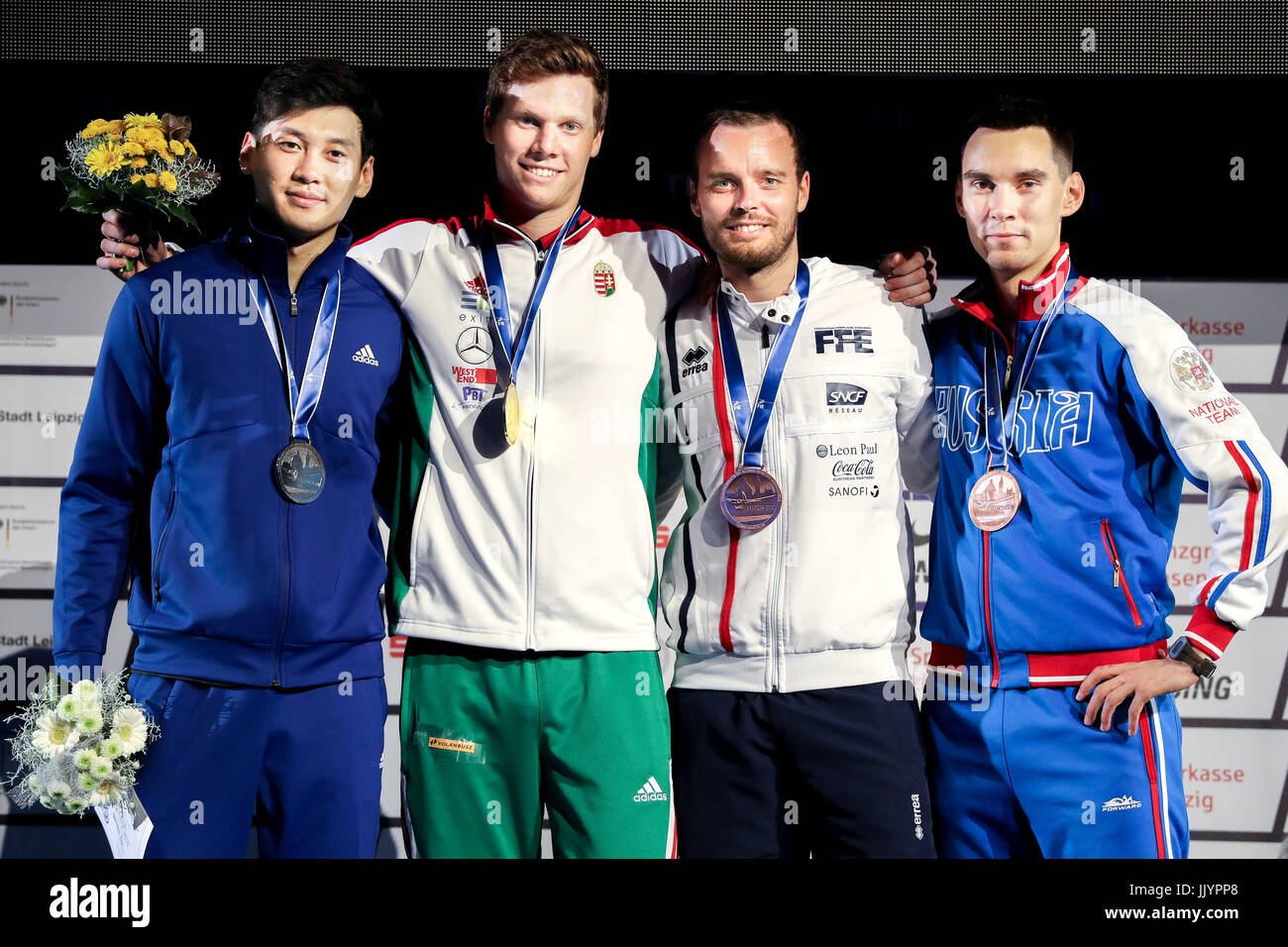 Leipzig, Germany. 21st July, 2017. The sabre fencers Bongil Gu from ...