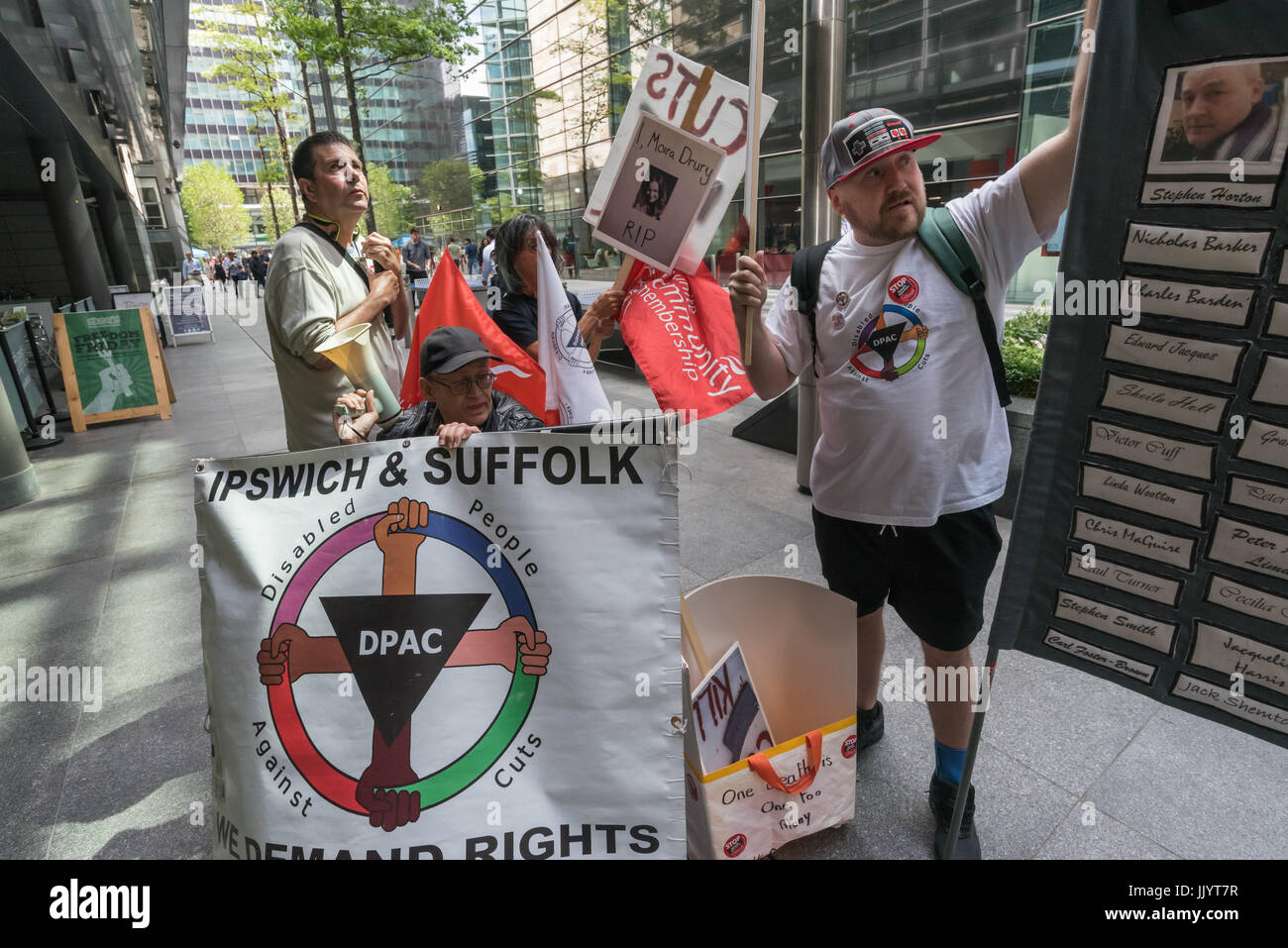 London, UK. 21st July 2017. DPAC (Disabled People Against Cuts) protest ...